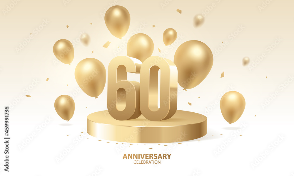 60th Anniversary celebration background. 3D Golden numbers on round ...
