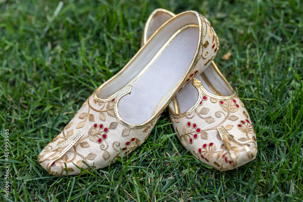 Pair of traditional Indian wedding male shoes. Indian wedding shoes ...