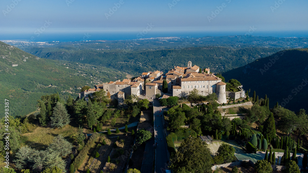 Aerial view of the medieval village of Gourdon in Provence, France ...