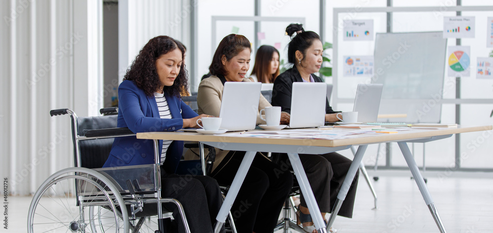 Asian middle aged female handicapped disabled businesswoman officer ...