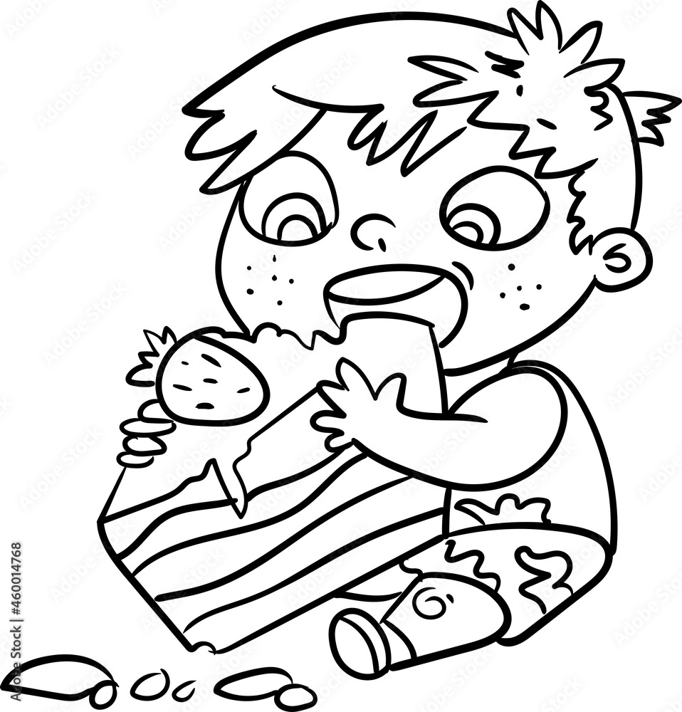Coloring books for kids. Little boy and girl having fun with their food ...