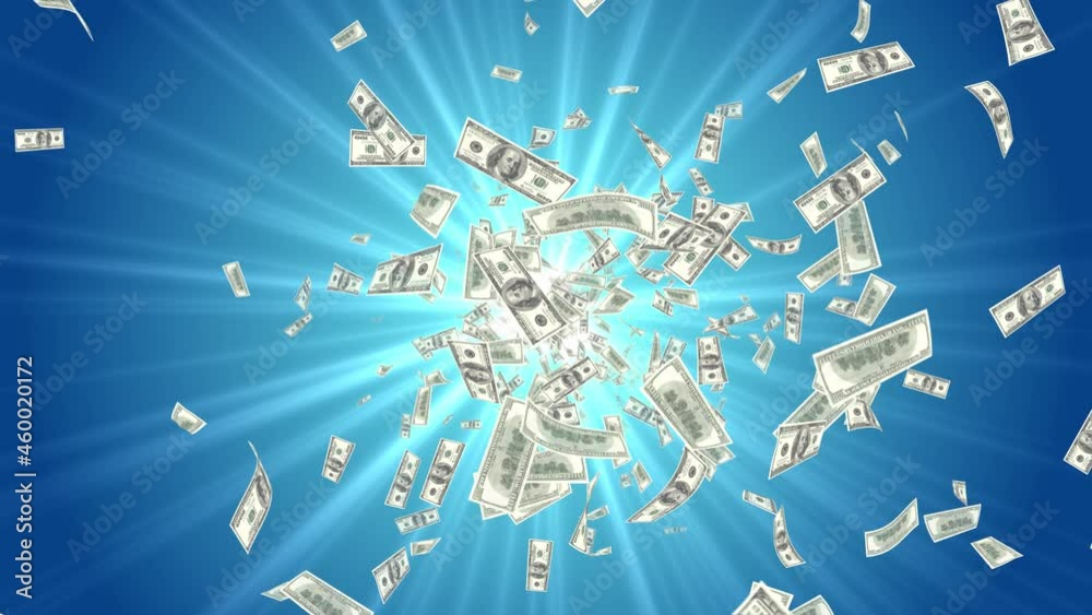 100 Dollar bills flying up in looped animation. 4K Alpha mask. Stack of ...