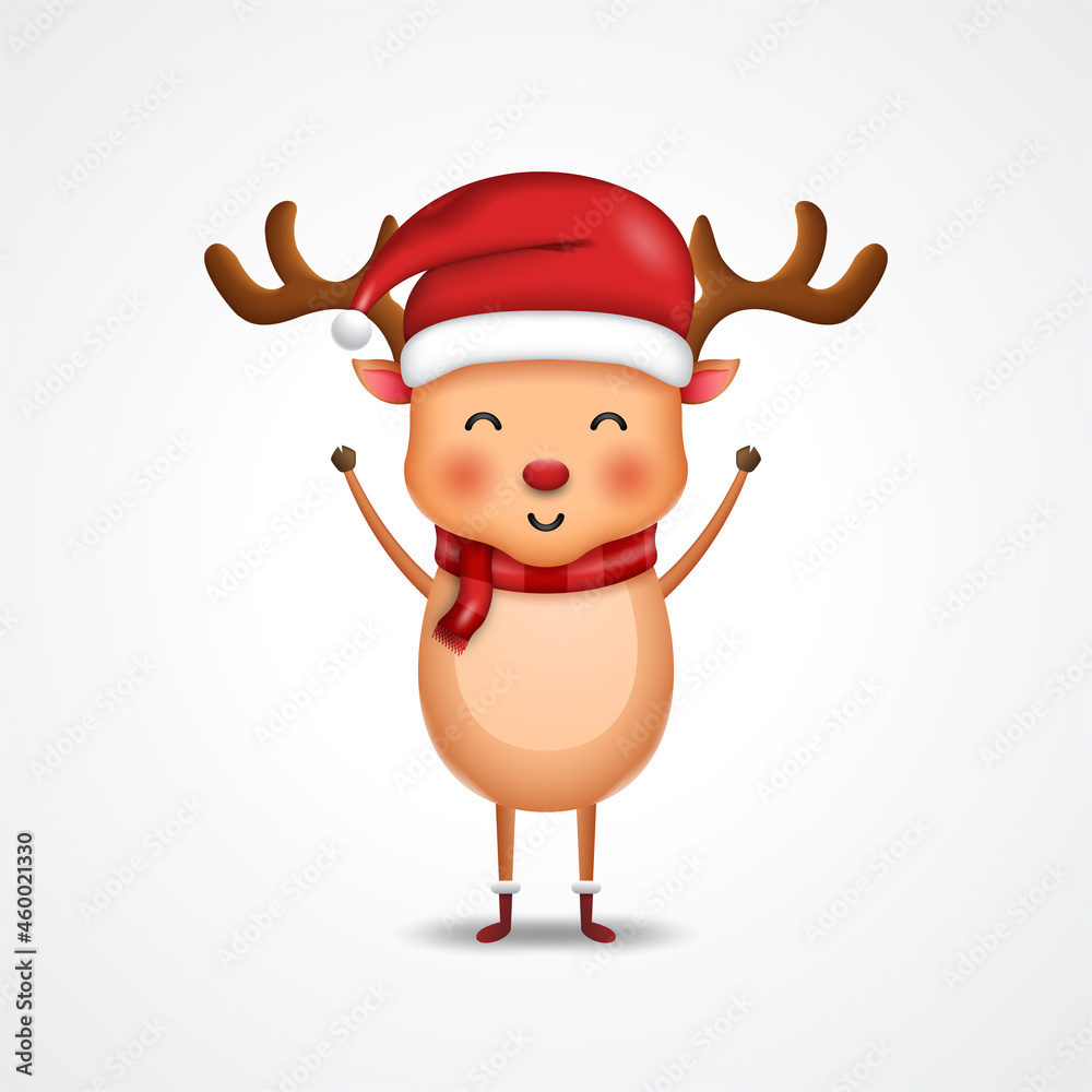 Karakter natal vektor rusa melambaikan tangan dengan latar belakang ...