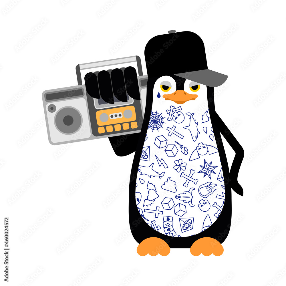 Penguin Gangsta mafia isolated. Angry seabird bully member of gang of ...