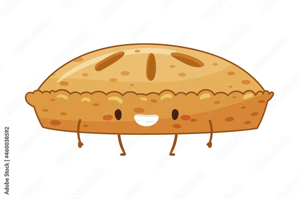 Bakery food cartoon character. Cute pie with funny smiling face vector ...