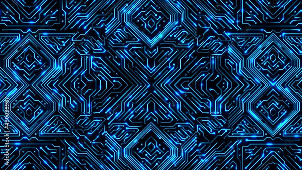 Circuit Board With Moving Electrons Data Flow Loop Background Animation