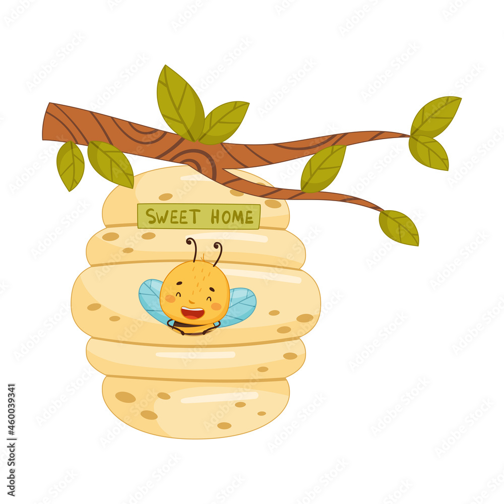 Adorable honey bee in beehive cartoon vector illustration Stock Vector ...