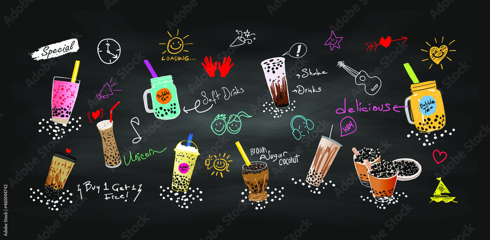 Bubble milk tea, Different sorts of Boba. Yummy drinks. Ads with ...