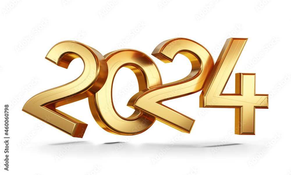 2024 bold letters golden symbol 3d-illustration Stock Illustration ...