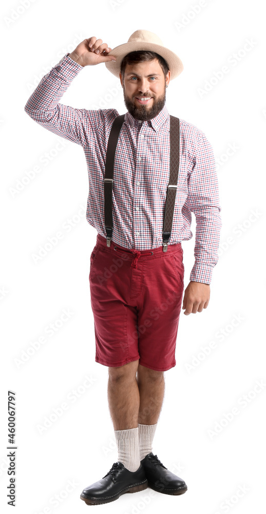 Handsome man in traditional German clothes on white background Stock ...
