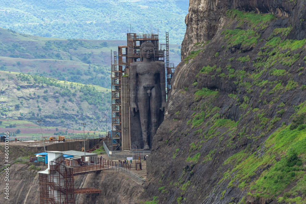View from Tungi hill of 108 ft Jain Idol of Rishabhdev Bhagwan believed ...