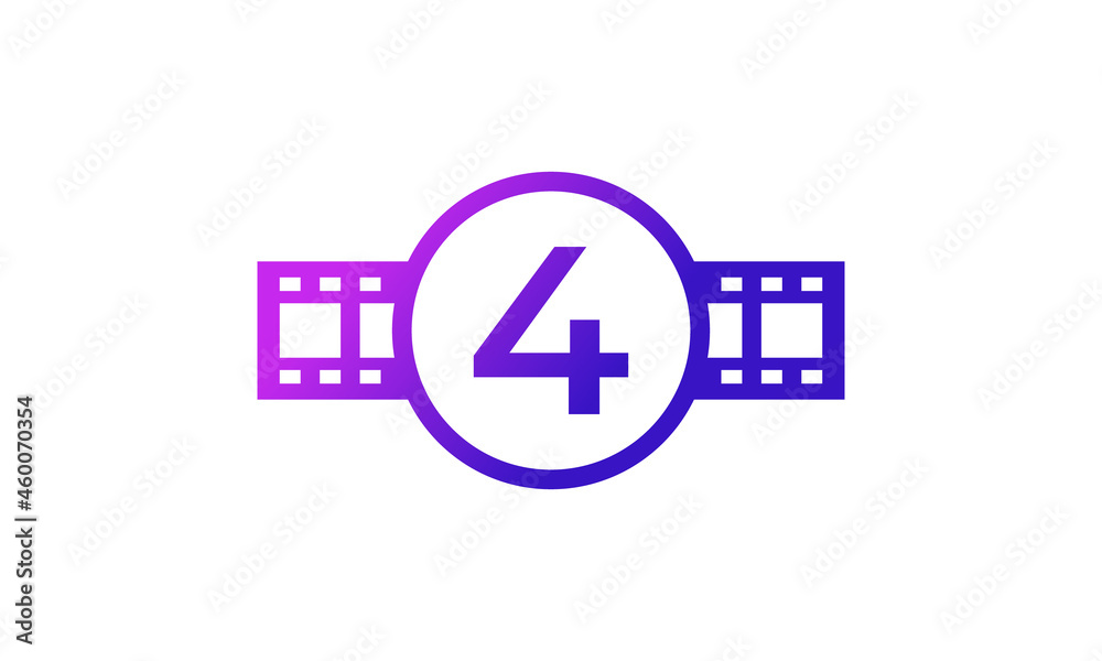 Number 4 Circle with Reel Stripes Filmstrip for Film Movie Cinema ...