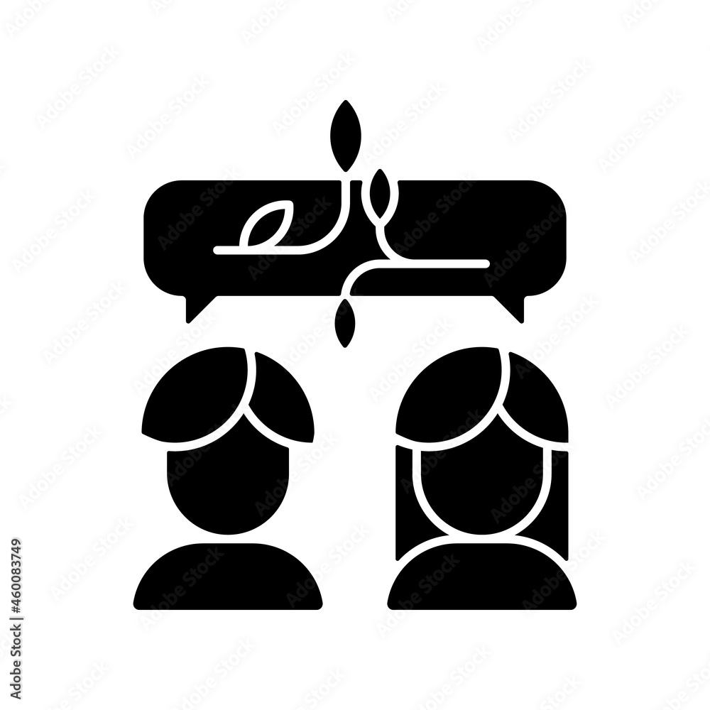 Nonviolent communication black glyph icon. Honesty and compassion ...