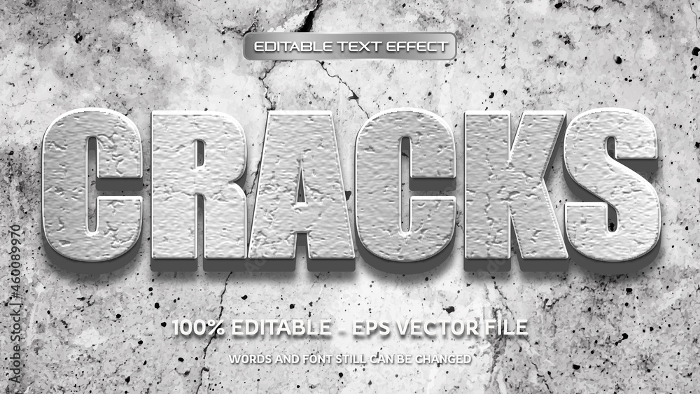 Cracks Editable text effect with dark cracked wall background Stock ...