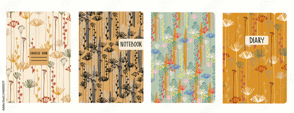Cover page vector templates based on seamless patterns with hand drawn ...