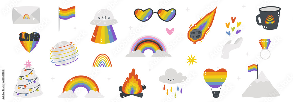 Big set of LGBTQ stickers. Collection of icons on the LGBTQ theme ...
