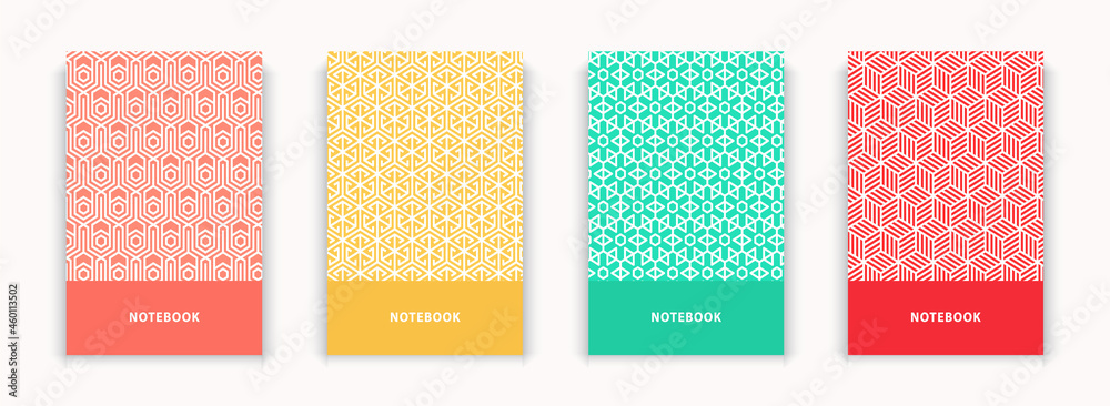 Collection 4 geometric geometry notebook cover design page repeat ...