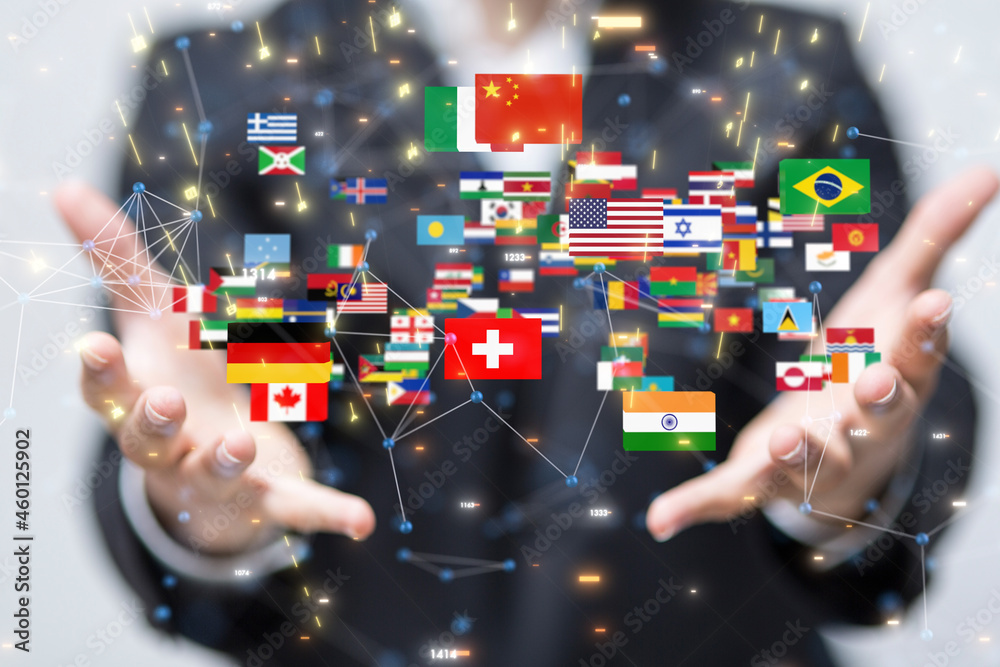 Global communication and international messaging concept, national ...