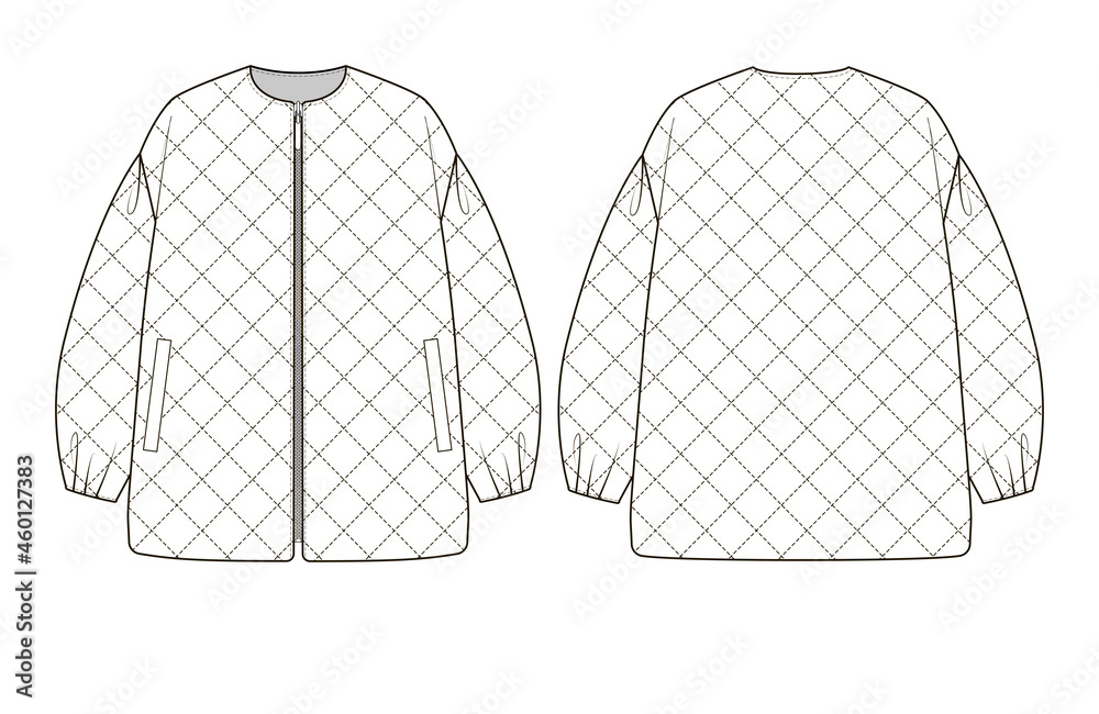 Fashion technical drawing of quilted jacket with puffy sleeves Stock ...