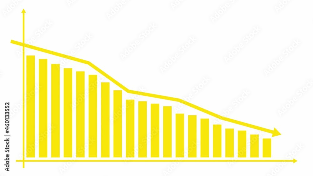 Animated yellow chart of financial decline with a trend line chart ...
