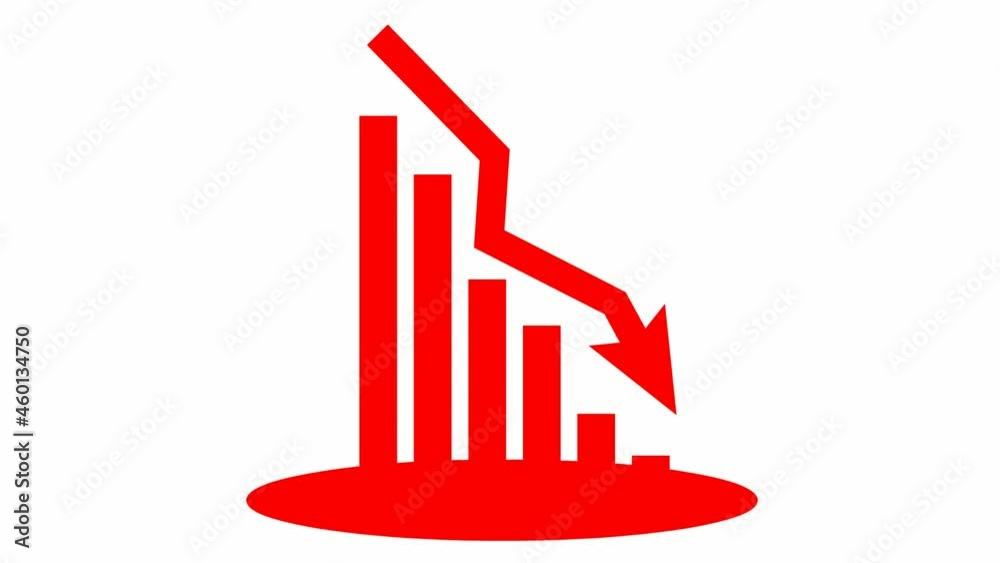 Animated red chart of financial decline with a trend line chart ...