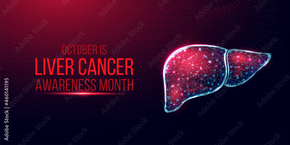 Liver cancer awareness month concept. Banner template with glowing low ...