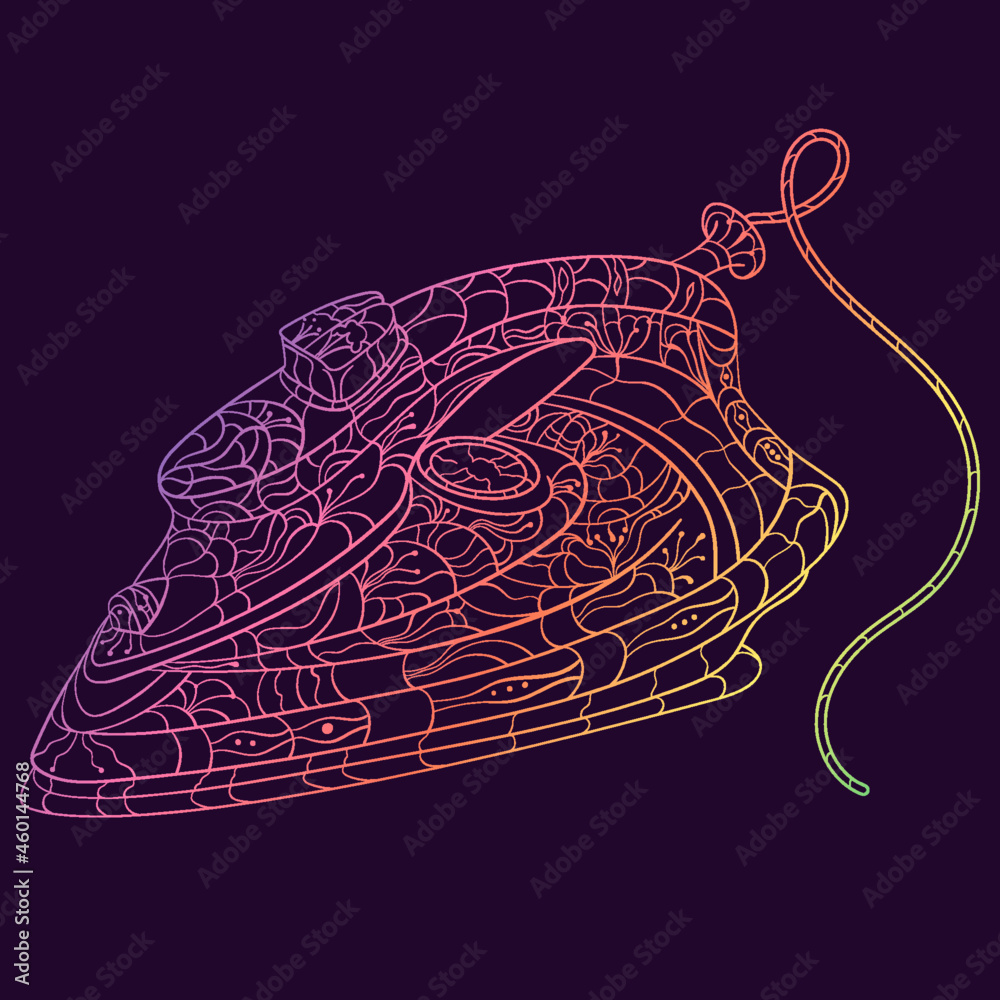 Linear drawing of iron in zentangle style. A contour image of an iron ...