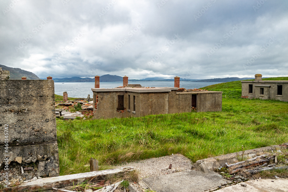The ruins of Lenan Head fort at the north coast of County Donegal ...