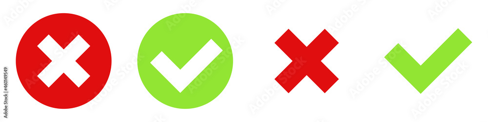 Green check mark, red cross mark icon set. Icon for an application or ...