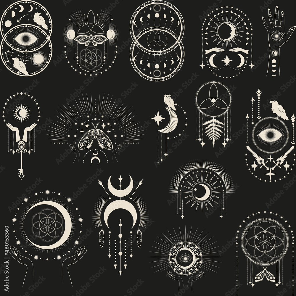 15 Designs with Magic Symbols, Sacred Geometry and Sky Signs Stock ...