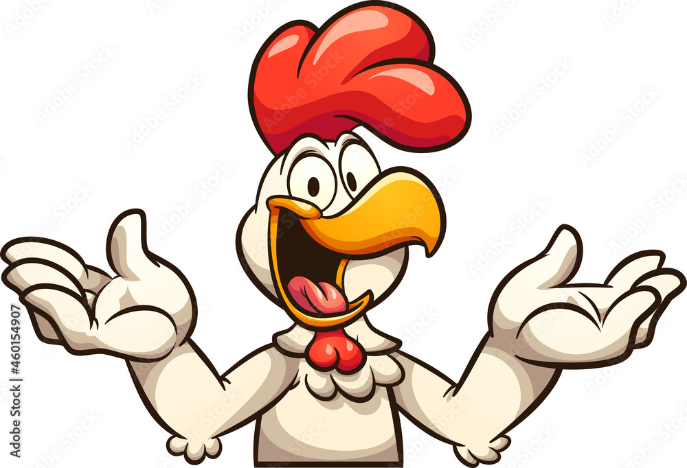 Happy cartoon chicken torso with palms up. Vector clip art illustration ...