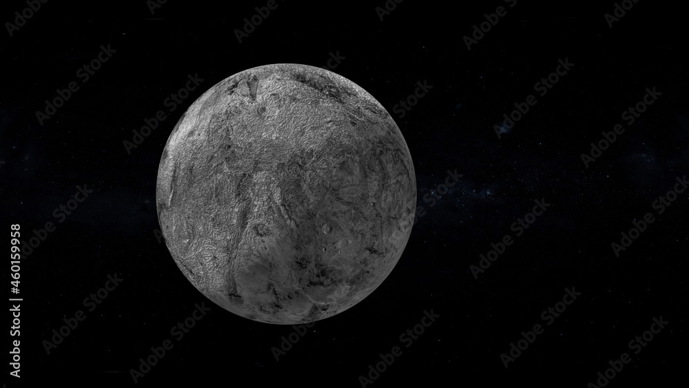 fictional Planet Haumea sun rise in dark background with stars. front ...
