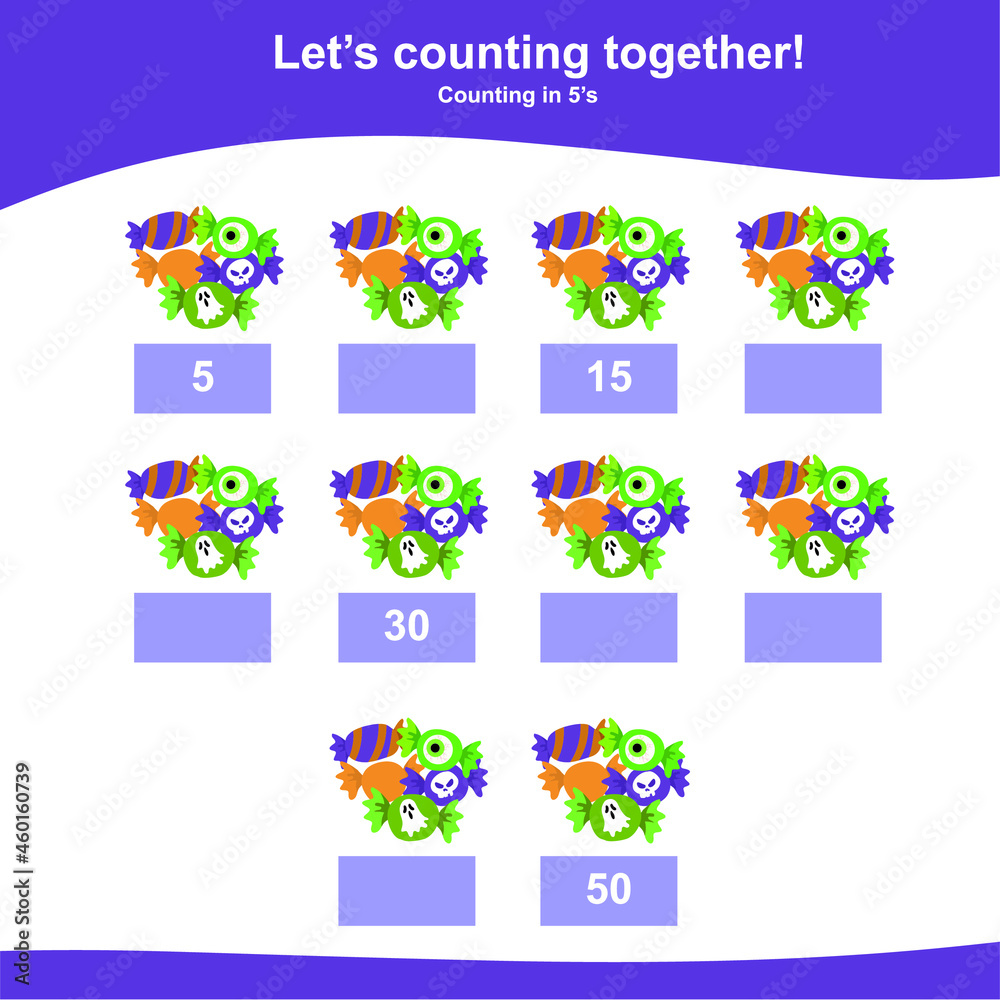 Halloween counting game for children. Counting in 5s. Cute Halloween ...