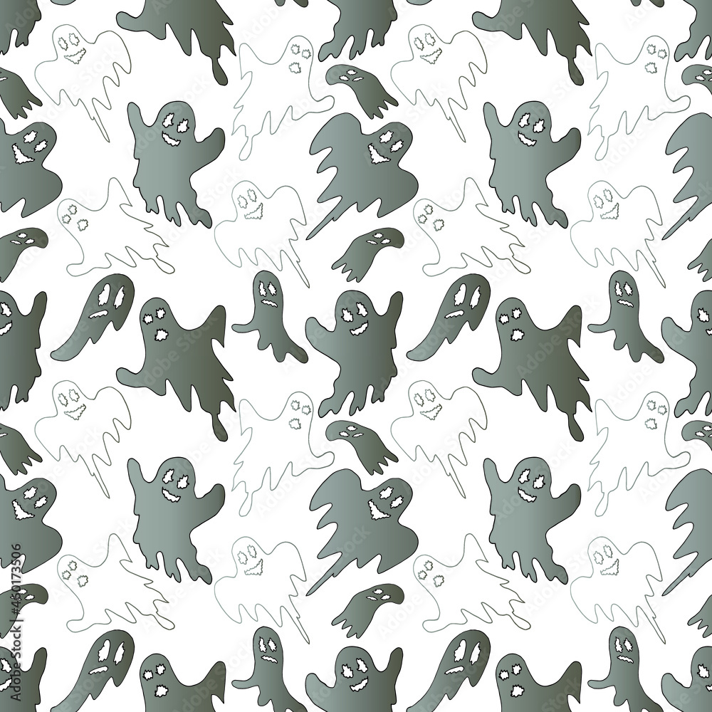 Hand drawn seamless Halloween pattern. The outlines and silhouettes of ...