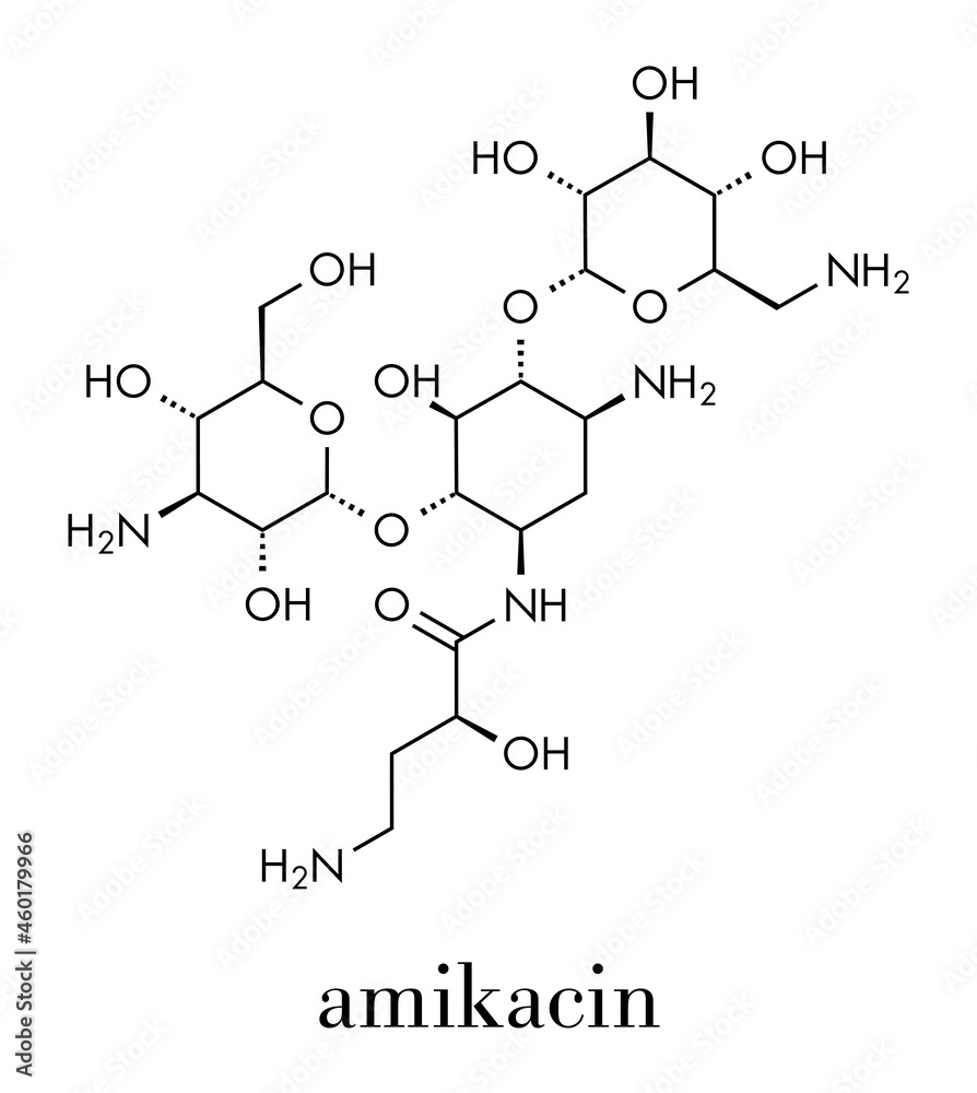 Amikacin aminoglycoside antibiotic molecule. Mostly used as last-resort ...