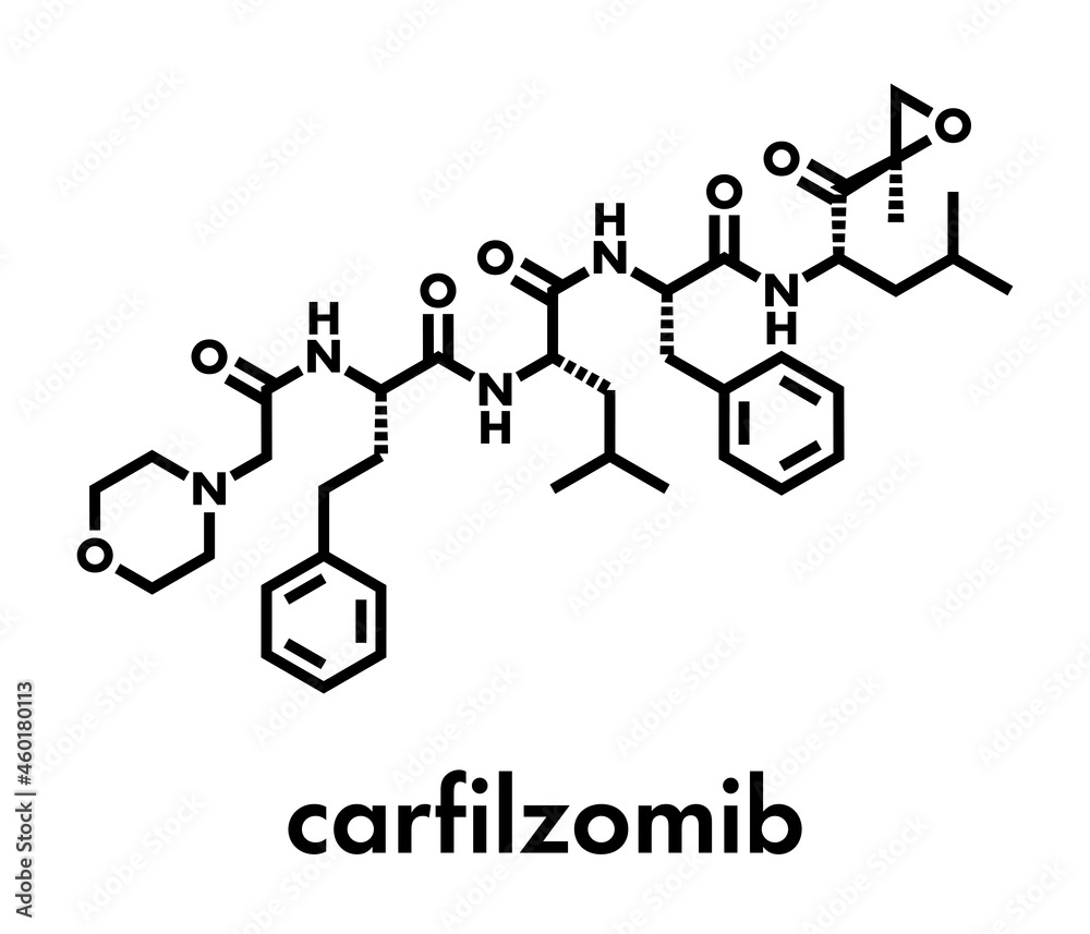 Carfilzomib (CFZ) multiple myeloma cancer drug molecule. Proteasome ...