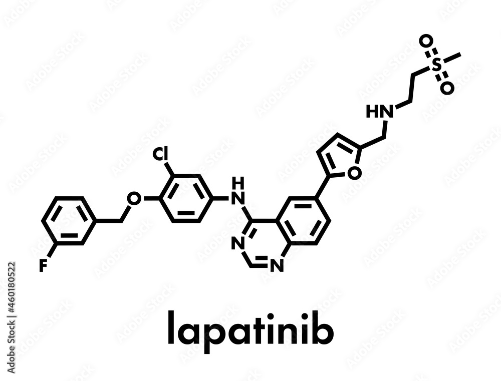 Vetor de Lapatinib cancer drug molecule. Dual tyrosine kinase inhibitor ...