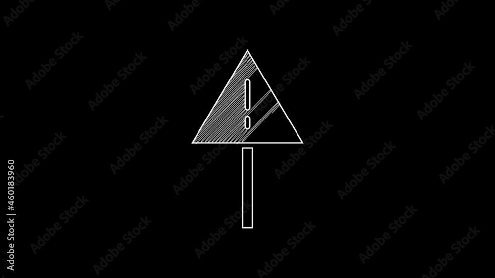 White line Exclamation mark in triangle icon isolated on black ...