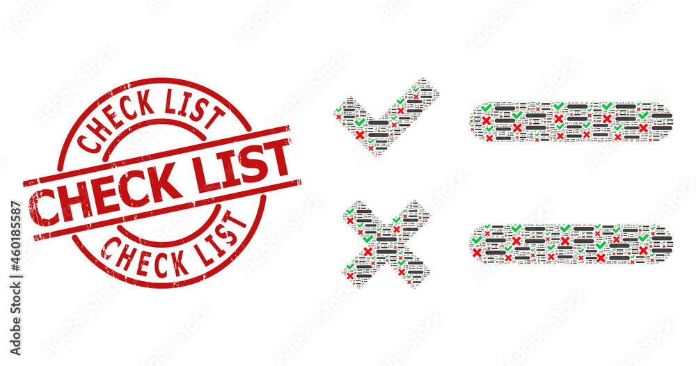 Red round stamp includes Check List tag inside circle. Vector checklist ...