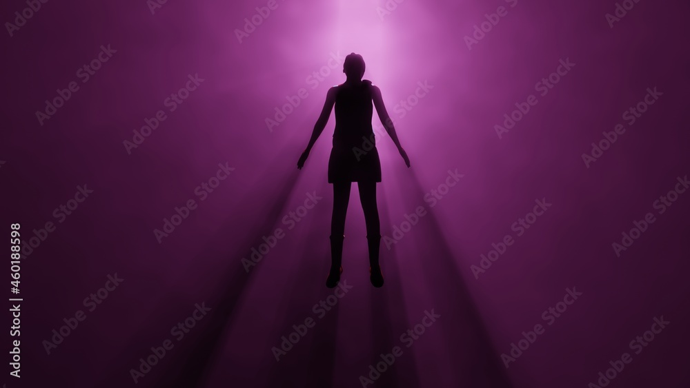 Woman , girl floating in fog , mist. Astral plane. Clothed female ...