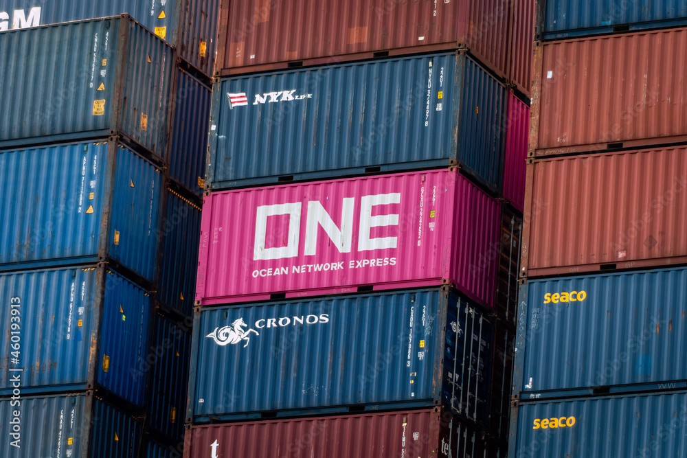 Many Coloured Shipping Containers on a Port Stack On Top Of Each Other ...