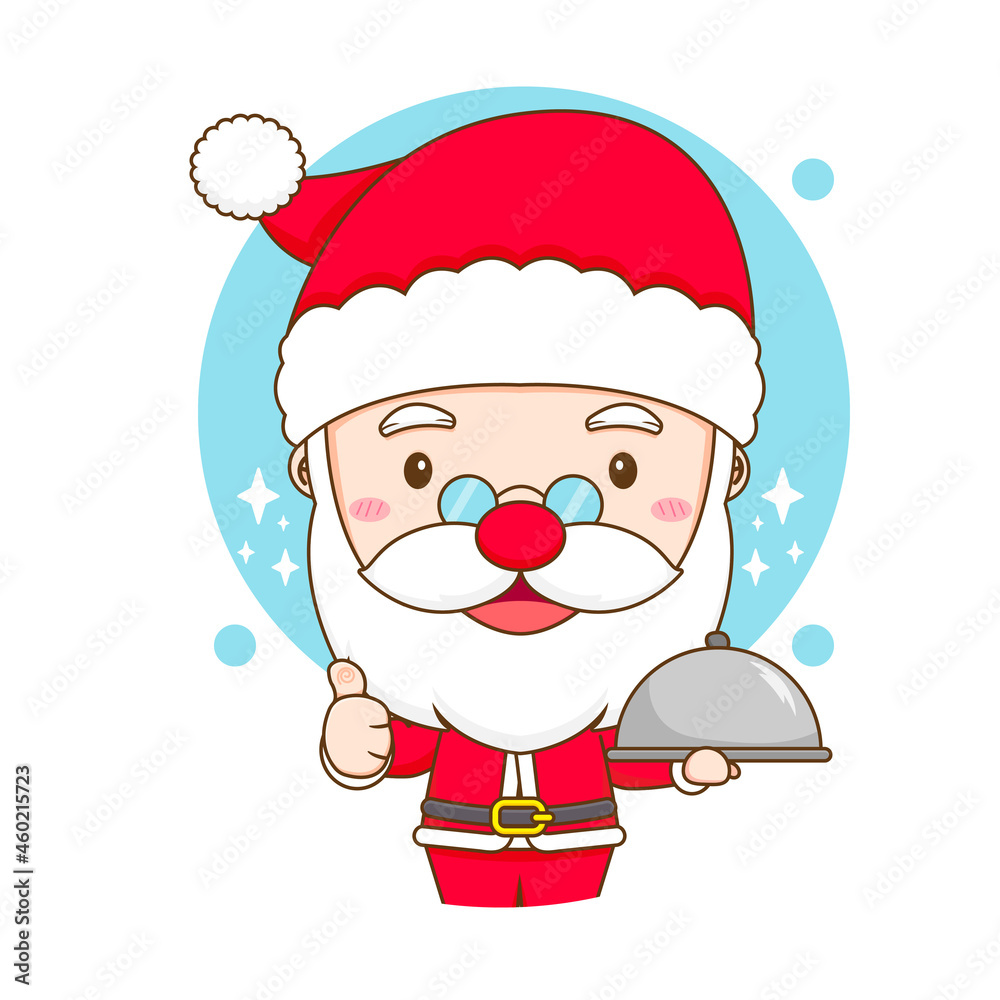 Cute santa claus serving food chibi cartoon character illustration ...