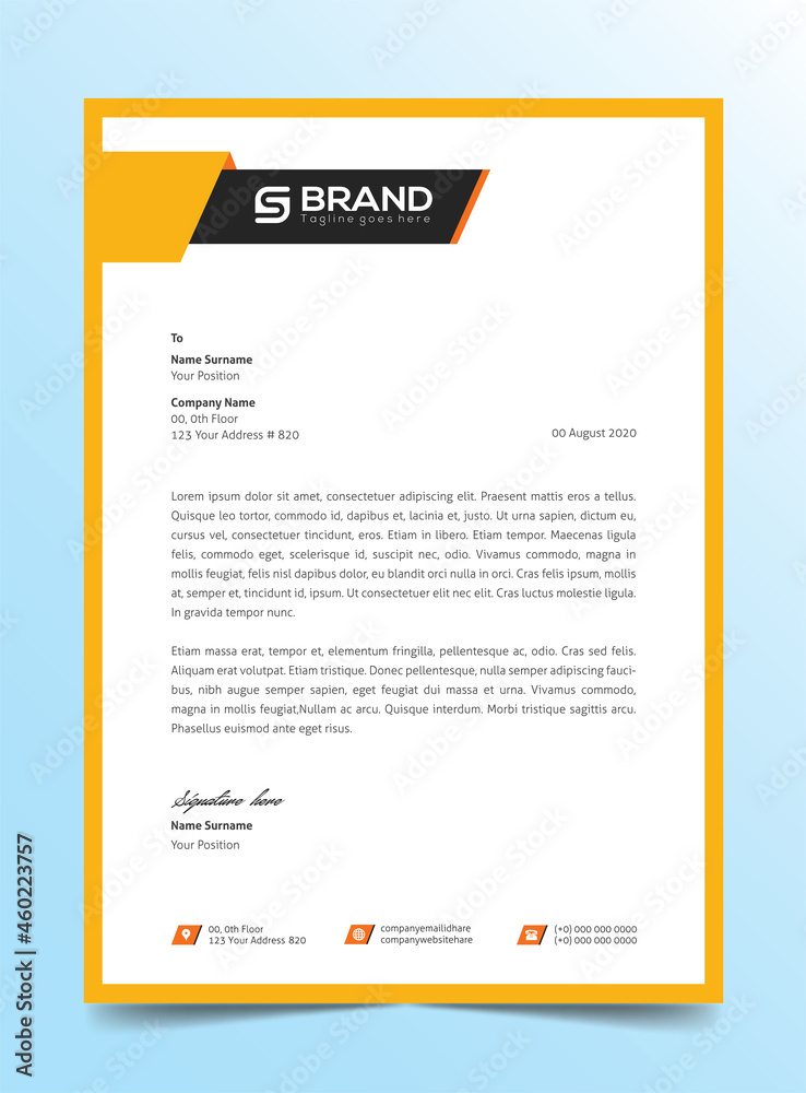 yellow color letterhead, yellow template a4 modern template, orange ...