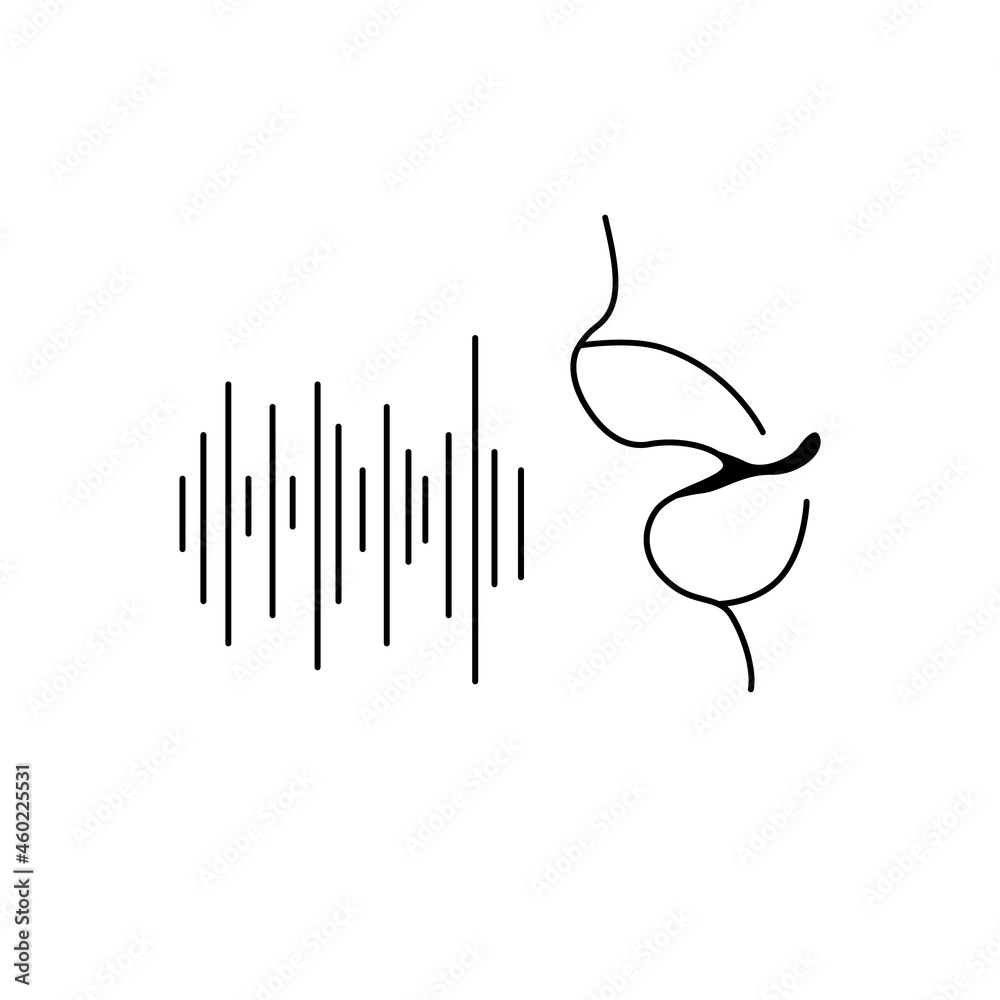 Simple speech icon with lips and voice wave. Flat symbol of sound ...