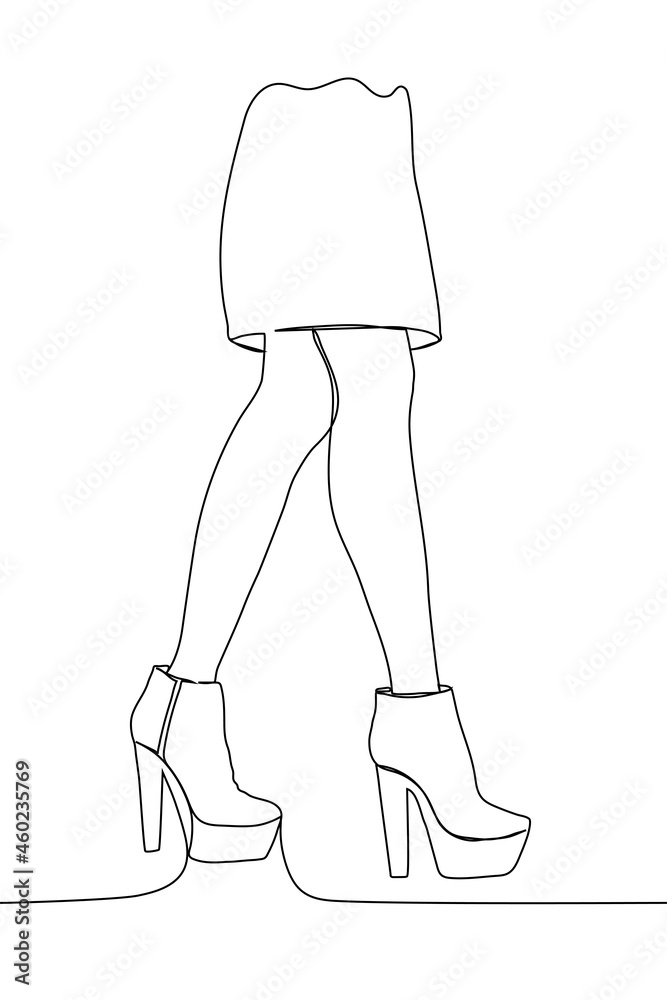 female legs in ankle boots - one line drawing vector. lower body of a ...