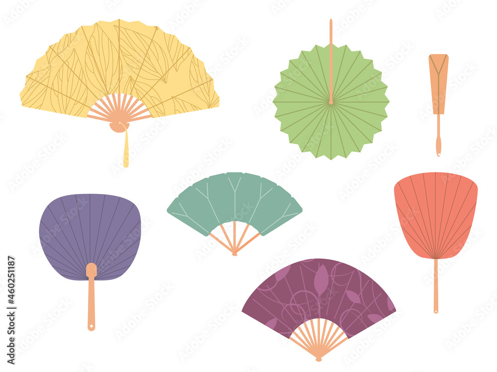 Asian fans. Colored hand traditional fan set isolated on white ...