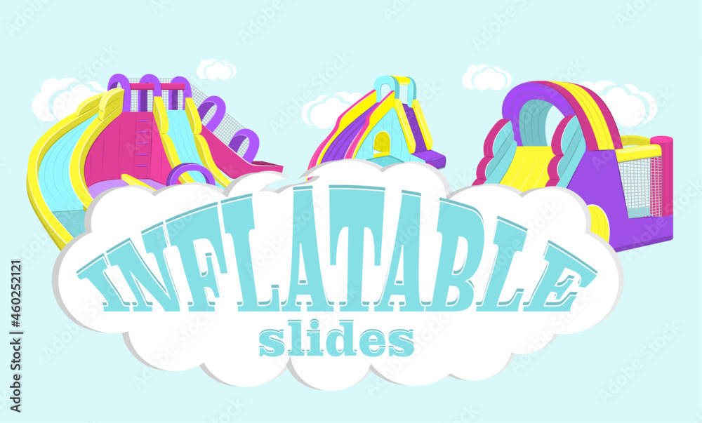 Vector illustration of inflatable slides isolated on blue background ...