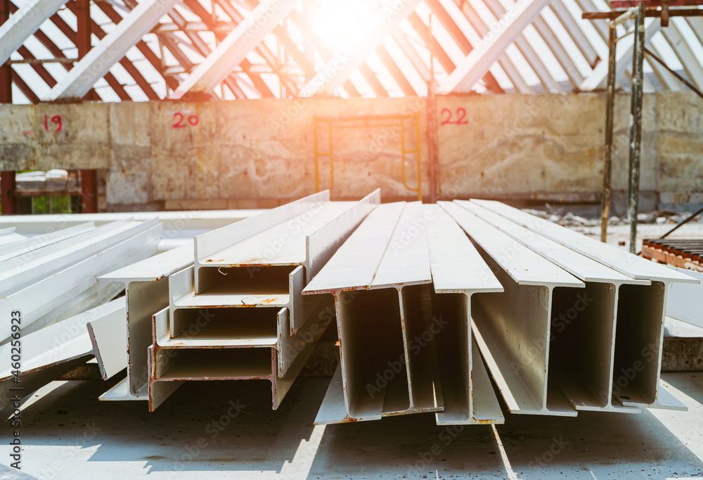 Steel structure construction, Photo of steel I-beam used in steel frame ...