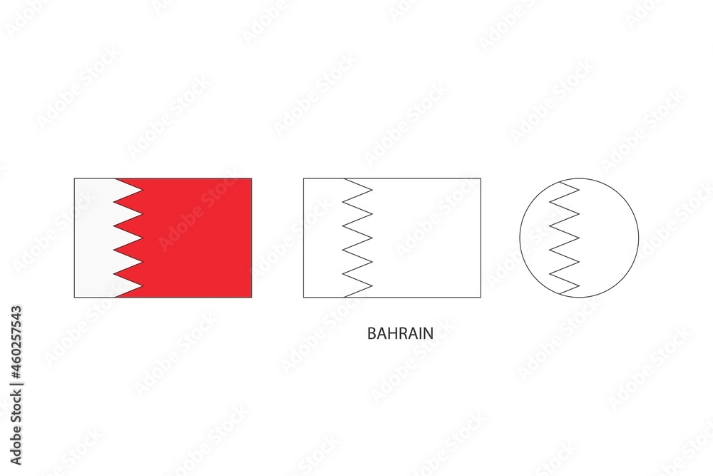 Bahrain flag 3 versions, Vector illustration, Thin black line of ...