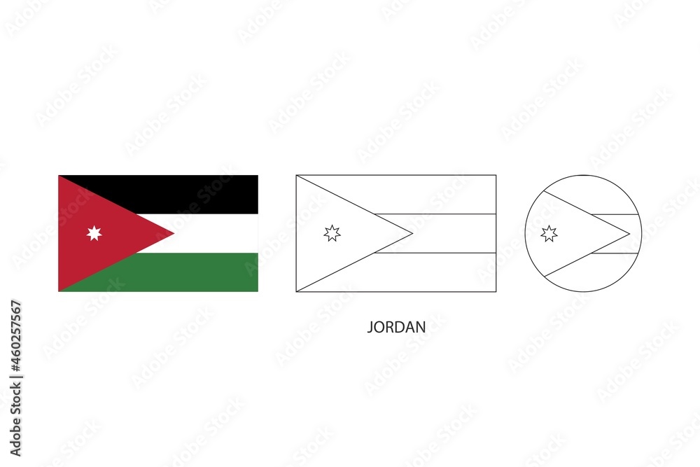 Jordan flag 3 versions, Vector illustration, Thin black line of ...